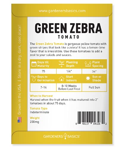 Green Zebra Tomato Seeds for Planting Heirloom Non-GMO Seeds for Home Garden Vegetables Makes a Great Gift for Gardening by Gardeners Basics