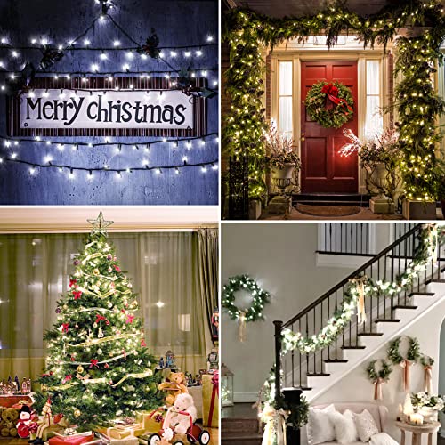 66ft Christmas String Lights, 200 Led Twinkle Fairy Lights String with 8 Modes, Plug in Connectable Fairy String Lights Green Wire, Christmas Decorations for Xmas Tree Party Yard Garden(White)