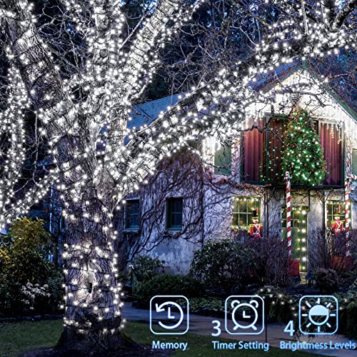 66ft Christmas String Lights, 200 Led Twinkle Fairy Lights String with 8 Modes, Plug in Connectable Fairy String Lights Green Wire, Christmas Decorations for Xmas Tree Party Yard Garden(White)