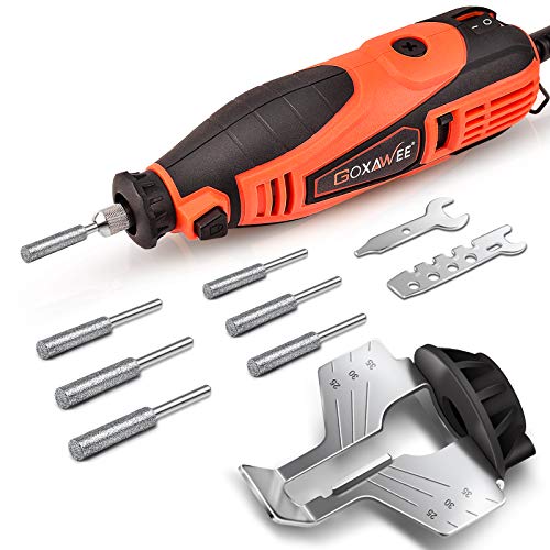 GOXAWEE Chainsaw Sharpener Kit 180W Power Chain Saw Sharpen Tool Set, Electric Blade Sharpening File Comes with 6pcs Diamond Sharpening Wheels, Angle Attachment (5 Speed Setting, 8000~35000 RPM)