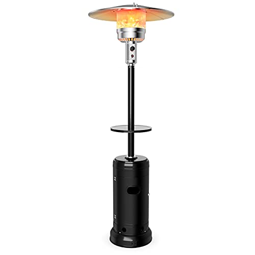 Onnertune 48000 BTU Propane Patio Heater, Portable Outdoor Heaters for Patio with Drink Tabletop & Wheels, Auto Shut Off & Tip-Over Protection, Commercial Outside Heater for Garden, Decks (Black)