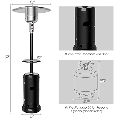 Onnertune 48000 BTU Propane Patio Heater, Portable Outdoor Heaters for Patio with Drink Tabletop & Wheels, Auto Shut Off & Tip-Over Protection, Commercial Outside Heater for Garden, Decks (Black)