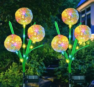 ab attaboy solar lights outdoor decor, multi-color led solar dandelion garden lights with 36 led & 2 working modes, waterproof solar garden lights outdoor for yard art, garden decorations (green)