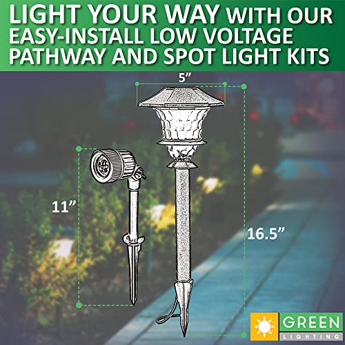 GreenLighting Low Voltage Landscape Lights, (8 Pack- 6 Stake Lights, 2 Flood Spotlights, & Transformer) LED, Landscaping Lighting, Yard Lights, Pathway, Outdoor Walkways & Path, Garden, Deck, Black