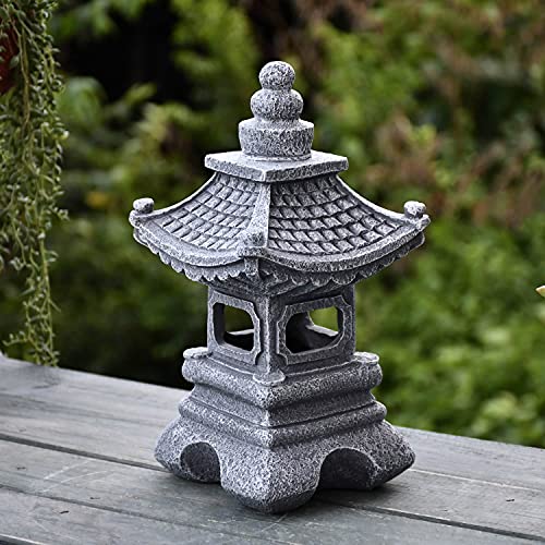 Gardenfans Solar LED Pagoda Lantern Garden Statue Light Outdoor Zen Garden Japanese Lantern for Landscape Balcony Patio Porch Yard Art Decor 6.7"H Gray Stone Finish