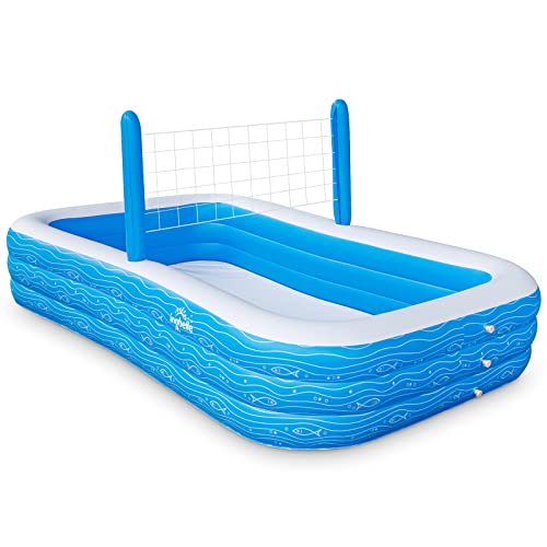 Ingbelle Kiddie Swimming Pool, Family Inflatable Pool, 118" X 72" X 22" Full-Sized Above Ground Pools for Kids & Adults, Summer Water Party, Volleyball Game, Garden, Backyard, Blue