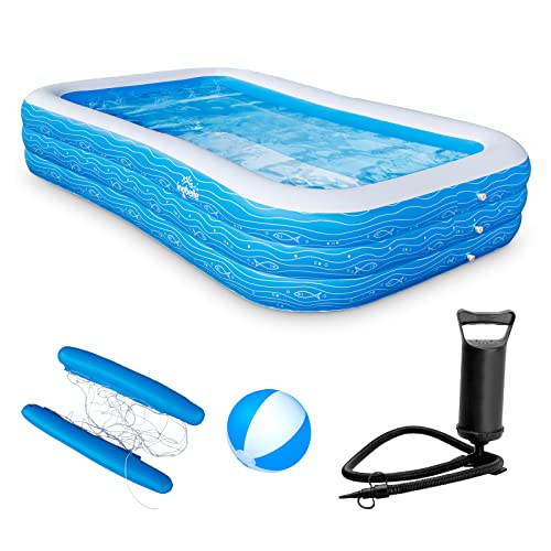 Ingbelle Kiddie Swimming Pool, Family Inflatable Pool, 118" X 72" X 22" Full-Sized Above Ground Pools for Kids & Adults, Summer Water Party, Volleyball Game, Garden, Backyard, Blue