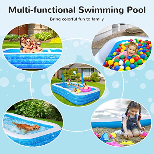 Ingbelle Kiddie Swimming Pool, Family Inflatable Pool, 118" X 72" X 22" Full-Sized Above Ground Pools for Kids & Adults, Summer Water Party, Volleyball Game, Garden, Backyard, Blue