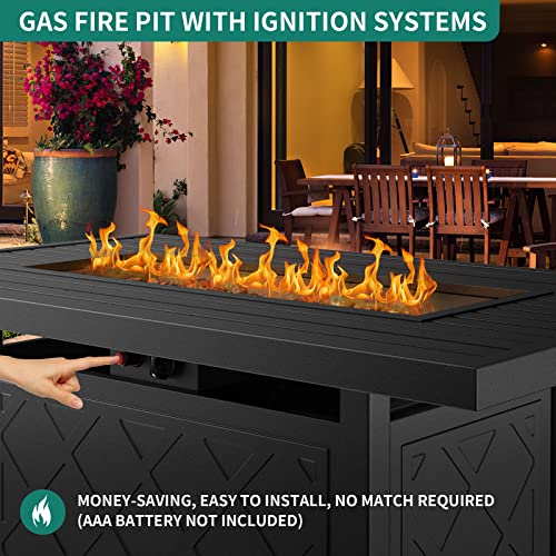 YITAHOME 43 Inch Propane Fire Pit Table, 50,000 BTU Gas Fire Pit with Ignition Systems, Iron Tabletop, Lava Rock, Lid, Rectangular Outdoor Firetable for Patio Deck Garden Backyard (Black)