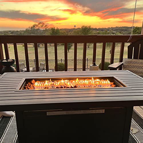 YITAHOME 43 Inch Propane Fire Pit Table, 50,000 BTU Gas Fire Pit with Ignition Systems, Iron Tabletop, Lava Rock, Lid, Rectangular Outdoor Firetable for Patio Deck Garden Backyard (Black)