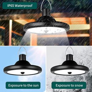 Newisdomake Dual Head Solar Shed Light, Motion Sensor Pendant Light with 4 Modes, 6 Level Brightness, 16.4Ft Cord, IP65 Waterproof Hanging Shed Lamp for Barn Coop Yard Home Patio Garden, Cool White