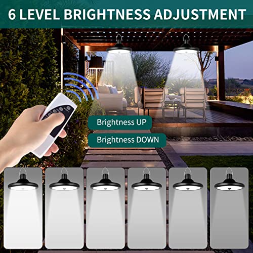 Newisdomake Dual Head Solar Shed Light, Motion Sensor Pendant Light with 4 Modes, 6 Level Brightness, 16.4Ft Cord, IP65 Waterproof Hanging Shed Lamp for Barn Coop Yard Home Patio Garden, Cool White