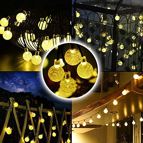 LuGlint Solar String Lights Outdoor ,35Ft 60LED Solar Lights Outdoor Garden, 8 Modes Patio lighs Waterproof,Crystal Globe String Lights for Outside,Porch,Yard,Wedding,Gazebo,Holidays.(Warm White)