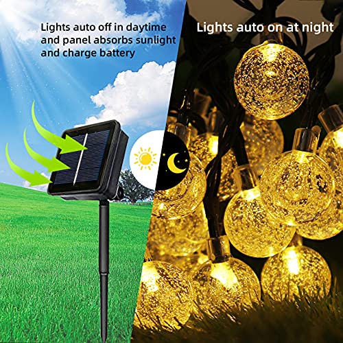 LuGlint Solar String Lights Outdoor ,35Ft 60LED Solar Lights Outdoor Garden, 8 Modes Patio lighs Waterproof,Crystal Globe String Lights for Outside,Porch,Yard,Wedding,Gazebo,Holidays.(Warm White)