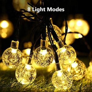 LuGlint Solar String Lights Outdoor ,35Ft 60LED Solar Lights Outdoor Garden, 8 Modes Patio lighs Waterproof,Crystal Globe String Lights for Outside,Porch,Yard,Wedding,Gazebo,Holidays.(Warm White)