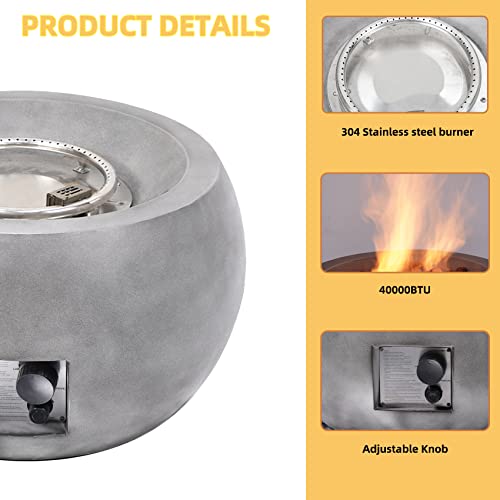 Outdoor Propane Fire Pit w 24" Lava Rocks Cover Propane Gas Fire Bowl Patio Heater for Outdoor Patio Garden Backyard Decking Décor,40000 BTU, Light Grey