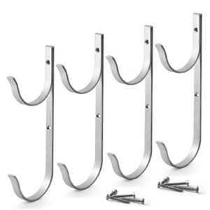 meng zhi ao 4 pcs set pool pole hangers heavy duty aluminium holder hooks with screws perfect hooks for swimming pool,telescopic poles,skimmers,nets brushes,vacuum hose,garden equipment etc (silver)