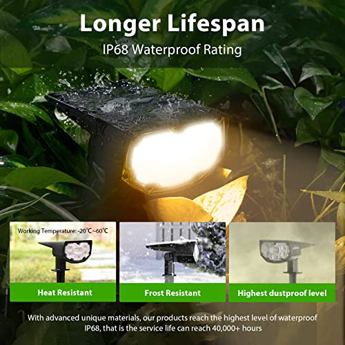 AloftSun Solar Spotlight, IP68 Waterproof Solar Outdoor Lights, 6500K/ 700LM Solar Landscape Lights for Yard Garden Pathway, Auto ON/Off, Dusk to Dawn, 2 Brightness Modes-2 Pack