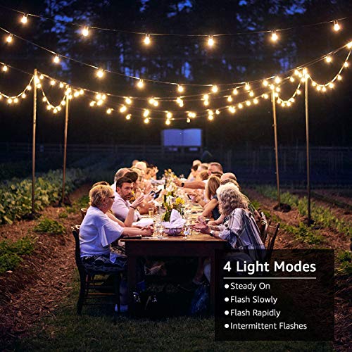 Lepro Solar Outdoor String Lights Patio Bistro Lights, 25ft 26 LED G40 Bulbs, USB Rechargeable Portable Edison Café String Lights for Porch, Pergola, Backyard, Garden, Pool, Party, Camping, 3600mAh