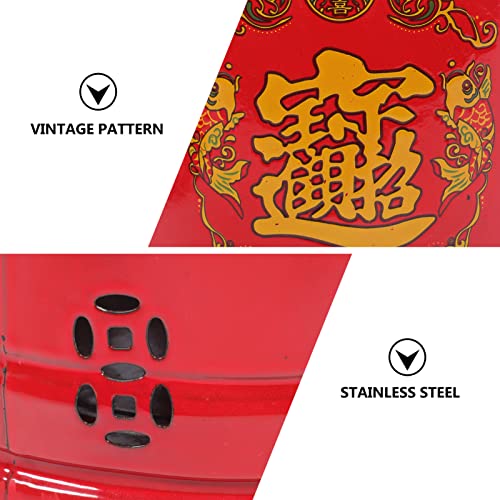 Stainless Steel Burn Barrel Metal Incinerator Cage Fire Pit Feng Shui Garden Backyard Debris Bin for Chinese New Year Paper Leaf Trash Buddhist Ritual Supplies, Red, ACR6219PAU1750WHOH16NI, 33x28cm