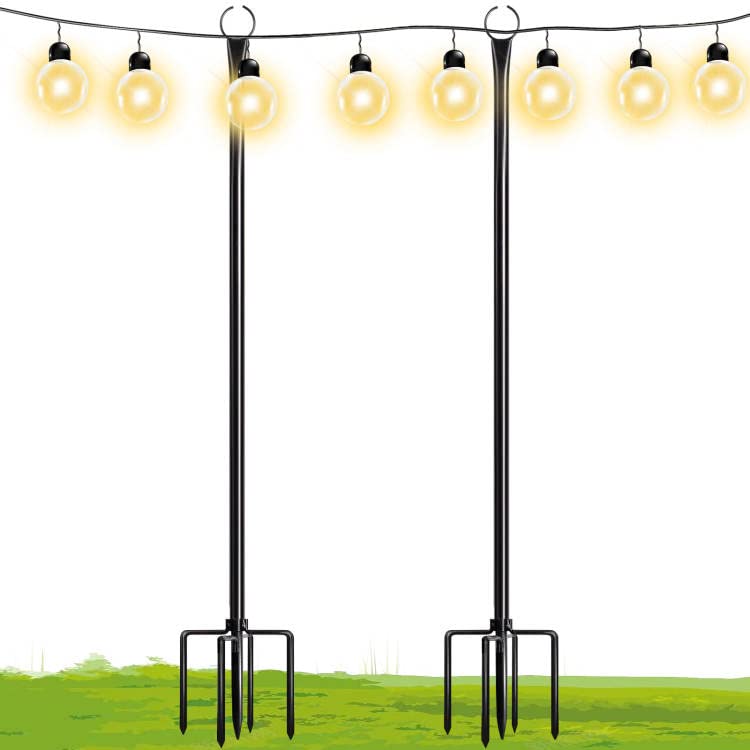 Walensee String Light Poles with Hook Outdoor Metal Lighting Pole for Hanging String Lights for Garden Party 9.4FT Lights Hanger with 5-Prong Fork Steel Stand Holder for Patio Christmas Wedding 2 Pack