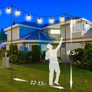 Walensee String Light Poles with Hook Outdoor Metal Lighting Pole for Hanging String Lights for Garden Party 9.4FT Lights Hanger with 5-Prong Fork Steel Stand Holder for Patio Christmas Wedding 2 Pack