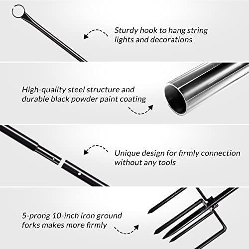 Walensee String Light Poles with Hook Outdoor Metal Lighting Pole for Hanging String Lights for Garden Party 9.4FT Lights Hanger with 5-Prong Fork Steel Stand Holder for Patio Christmas Wedding 2 Pack