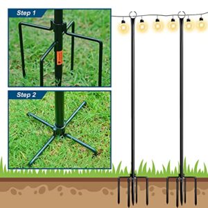 Walensee String Light Poles with Hook Outdoor Metal Lighting Pole for Hanging String Lights for Garden Party 9.4FT Lights Hanger with 5-Prong Fork Steel Stand Holder for Patio Christmas Wedding 2 Pack