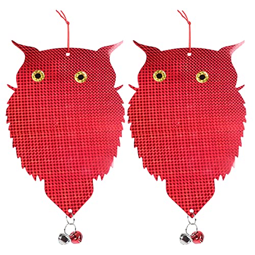 YARDWE 2PCS Owl Fake Hanging Plastic Owl Reflective Bird Blinder Scare Spiral Rods for Window Yard Garden Outdoor