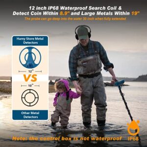 Professional Metal Detector for Adults & Kids Waterproof - 12'' IP68 Waterproof Search Coil, 6 Modes - Professional High Accuracy Gold Detector with LCD Display, Advanced DSP Chip, Tool&Accessories