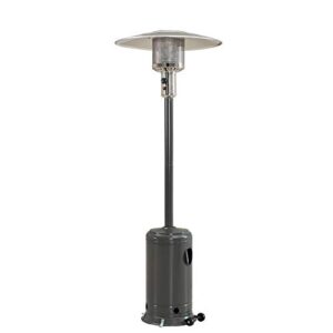 sunjoy 47,000 btu avanti outdoor portable propane heater for patio and garden with safety auto shut off valve and wheels, gray