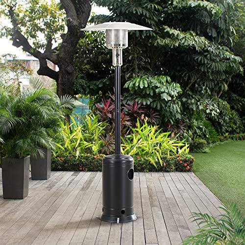 Sunjoy 47,000 BTU Avanti Outdoor Portable Propane Heater for Patio and Garden with Safety Auto Shut Off Valve and Wheels, Black