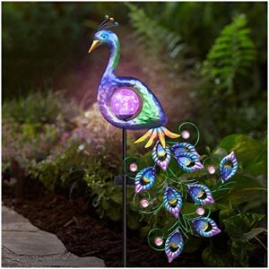 denicmic peacock solar garden lights outdoor, solar powered garden stake decorative christmas yard art metal & glass waterproof decro for pathway patio landscape lawn courtyard 42 inch