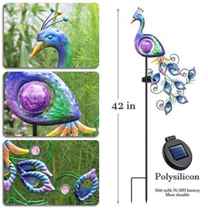 DenicMic Peacock Solar Garden Lights Outdoor, Solar Powered Garden Stake Decorative Christmas Yard Art Metal & Glass Waterproof Decro for Pathway Patio Landscape Lawn Courtyard 42 inch