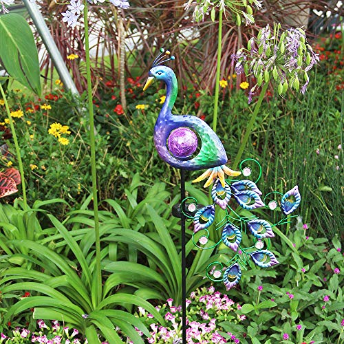 DenicMic Peacock Solar Garden Lights Outdoor, Solar Powered Garden Stake Decorative Christmas Yard Art Metal & Glass Waterproof Decro for Pathway Patio Landscape Lawn Courtyard 42 inch