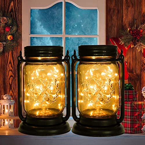 2 Pack Morestar Mason Jar Solar Lights with 30 LEDs,Garden Solar Lights Outdoor Decorative,Gardening Gifts for Mom Grandmom Lawn Pathway Yard Patio Decorations