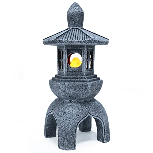 MIBUNG Large Zen Solar Pagoda Lantern Garden Statue Sculpture, Indoor/Outdoor Zen Asian Decor with Solar Lotus Light, Japanese Temple Pagoda Lamp for Landscape Patio, Lawn, Porch Yard Art Ornament