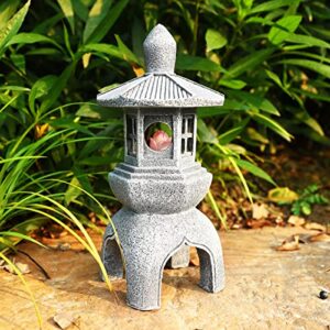 MIBUNG Large Zen Solar Pagoda Lantern Garden Statue Sculpture, Indoor/Outdoor Zen Asian Decor with Solar Lotus Light, Japanese Temple Pagoda Lamp for Landscape Patio, Lawn, Porch Yard Art Ornament