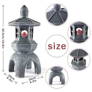 MIBUNG Large Zen Solar Pagoda Lantern Garden Statue Sculpture, Indoor/Outdoor Zen Asian Decor with Solar Lotus Light, Japanese Temple Pagoda Lamp for Landscape Patio, Lawn, Porch Yard Art Ornament