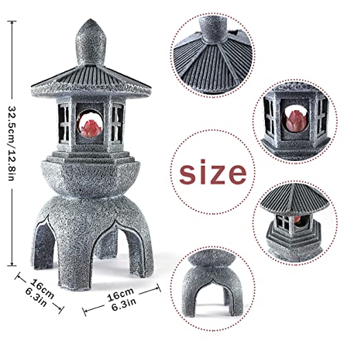 MIBUNG Large Zen Solar Pagoda Lantern Garden Statue Sculpture, Indoor/Outdoor Zen Asian Decor with Solar Lotus Light, Japanese Temple Pagoda Lamp for Landscape Patio, Lawn, Porch Yard Art Ornament