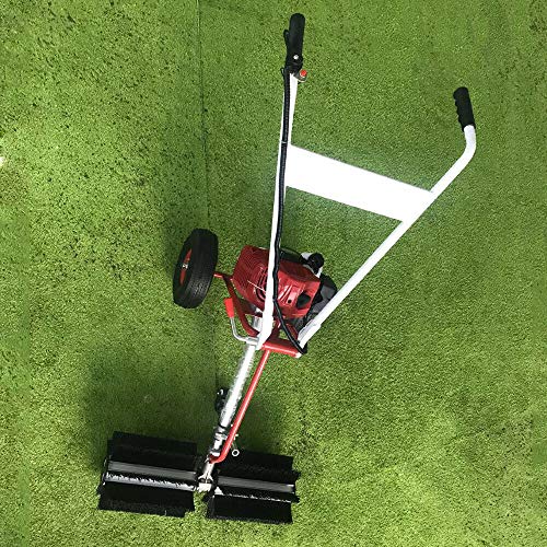 VPABES 43CC 1.7HP Gas Powered Push Lawn Sweeper Broom 2 Stroke Walk Behind Snow Sweeper Handheld Gasoline Brush Broom Sweeping Machine for Garden Yard Sidewalk Driveway Turf Grass Cleaning Tool