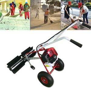 VPABES 43CC 1.7HP Gas Powered Push Lawn Sweeper Broom 2 Stroke Walk Behind Snow Sweeper Handheld Gasoline Brush Broom Sweeping Machine for Garden Yard Sidewalk Driveway Turf Grass Cleaning Tool