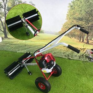 VPABES 43CC 1.7HP Gas Powered Push Lawn Sweeper Broom 2 Stroke Walk Behind Snow Sweeper Handheld Gasoline Brush Broom Sweeping Machine for Garden Yard Sidewalk Driveway Turf Grass Cleaning Tool