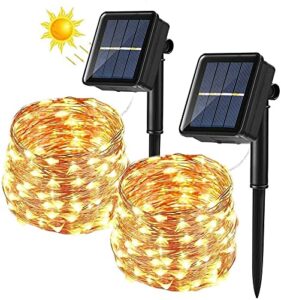 diyishan 2pack 36ft 100led outdoor solar+battery string christmas lights (white)