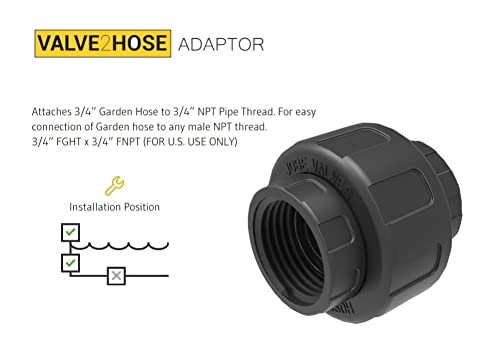 Jobe Valves J-ADF100 Garden Hose Adaptor, 3/4" GHT x 3/4" NPT with Swivel, 150PSI, Black UV Reinforced Nylon Material with Nitrile Seals