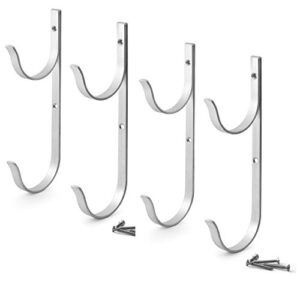 aquatix pro pool pole hanger premium 4pc aluminium holder set, ideal hooks for telescopic poles, skimmers, leaf rakes, nets, brushes, vacuum hose, garden tools and swimming pool accessories