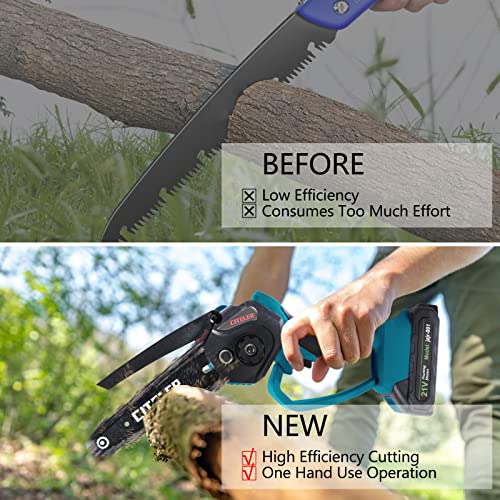 CITELER Mini Chainsaw 6-Inch, Cordless Power Chain Saws with 2 Batteries, Portable Handheld Small Chainsaw for Tree Trimming Branch Wood Cutting