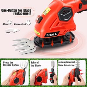 SHALL Cordless Grass Shear & Hedge Trimmer - 7.2V Electric Shrub Trimmer 2 in 1 Handheld Grass Trimmer Hedge Shears, Hedge Clippers Grass Cutter w/Pruning Scissor, Rechargeable Battery & Fast Charger