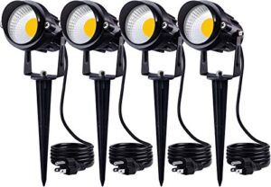 sunvie 120v spot lights outdoor led landscape lighting 12w ac spotlights for yard waterproof landscape lights with spiked stake for tree garden pathway warm white flag lights with us 3-plug in(4 pack)