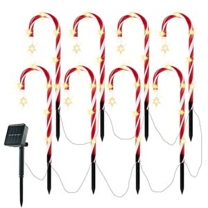 22" Solar Power Candy Cane Lights Outdoor, 8 Packs Christmas Candy Canes Pathway Lights, 8 Modes Lighted Candy Canes Waterproof with Stakes for Outdoor Christmas Decorations Yard Walkway Garden Patio